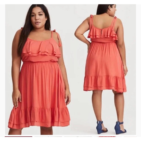 torrid | Dresses | Torrid Coral Ruffle Tank Elastic Waist Skater Dress ...